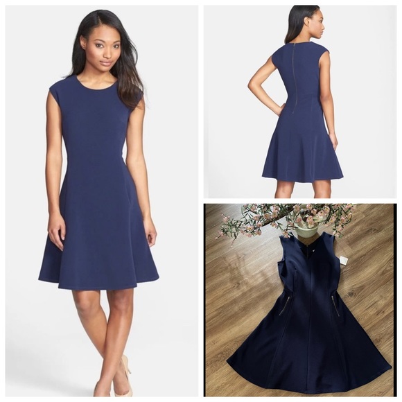 Halogen | Dresses | Halogen Navy Peacoat Dress Textured Sleeveless Fit ...